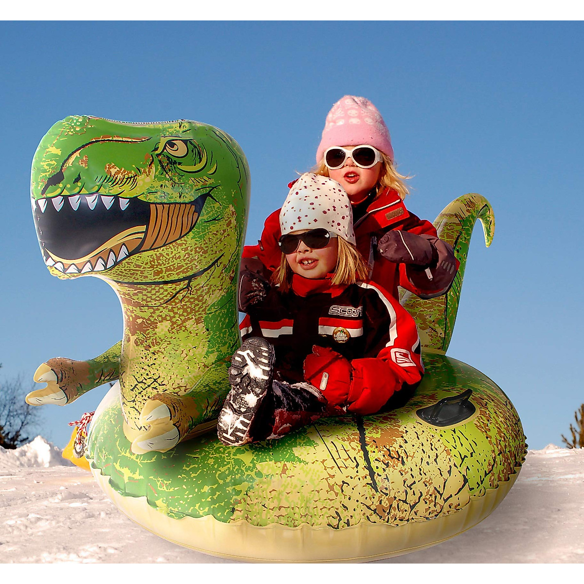 Dinosaur Snow Tube, FindUWill 64.9 inch Inflatable Snow Sled with Handles, Giant T-Rex Snow Tubes Sleds for Kids and Adults (Reinforced Double-Layers Bottom)