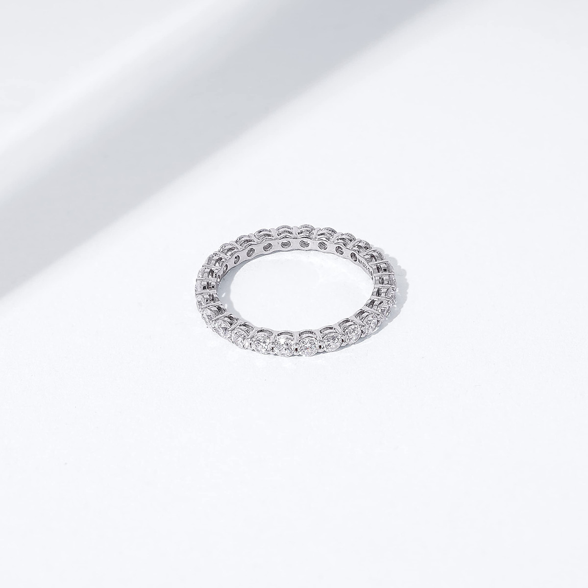 Amazon Essentials Platinum Plated Sterling Silver All-Around Ring set with Round Infinite Elements Cubic Zirconia (1 cttw), Size 5 (previously Amazon Collection)