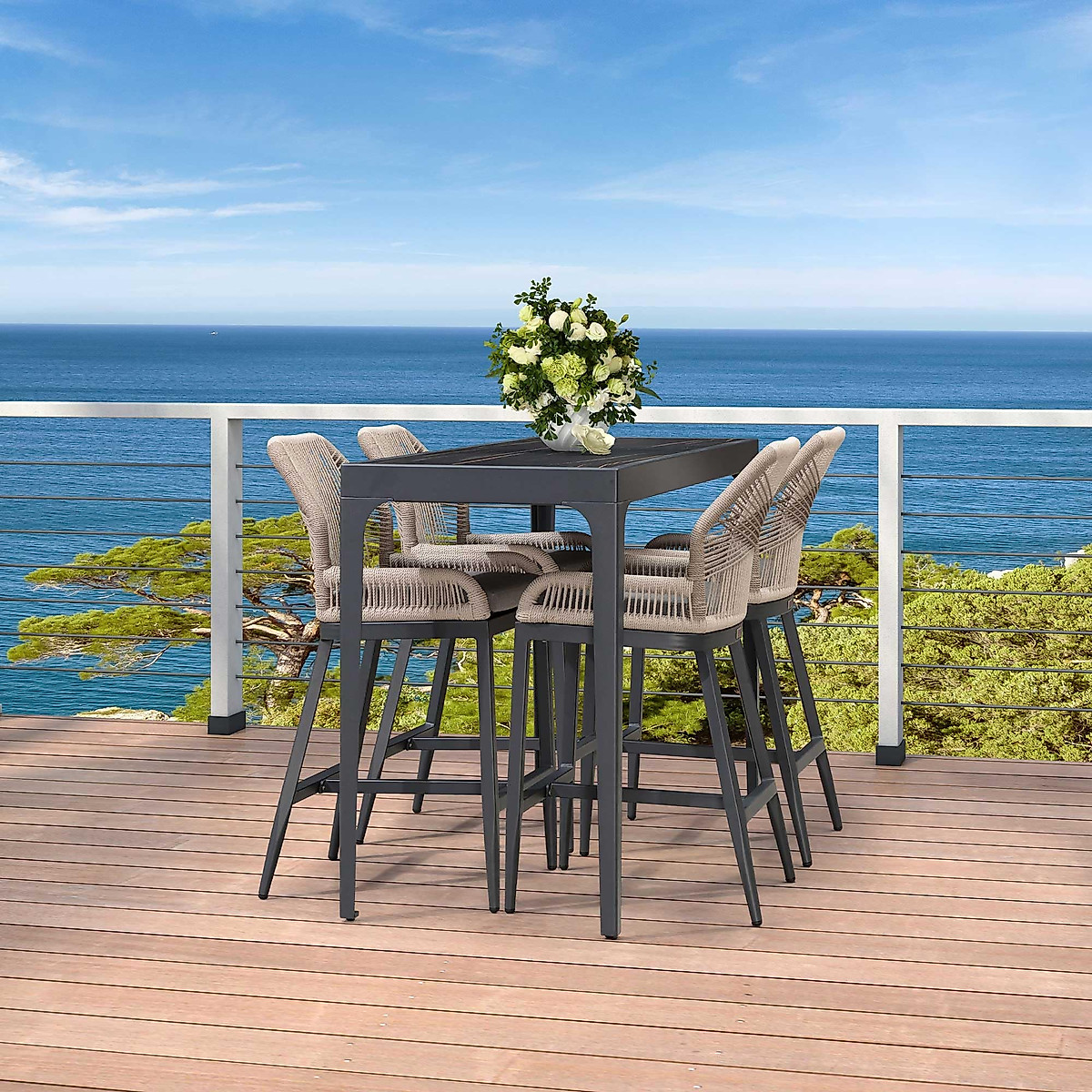 PURPLE LEAF Bar Height Table Outdoor Dining Coffee Kitchen Breakfast Long Desk Metal Heavy Duty Furniture Bistro Accent Balcony Patio Bar Table