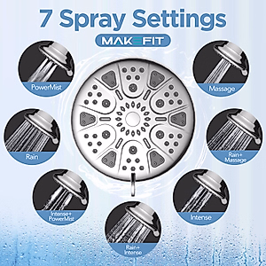 MakeFit Filtered Shower Head - High Pressure Shower Head with Filter for Hard Water Softener - 7 Settings Bathroom Rain Showerhead to Remove Chlorine and Heavy Metals (Chrome)
