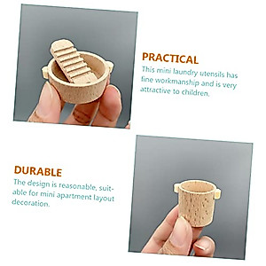 4 Sets Dollhouse Home Decoration Mini Furniture Wood Playing House Washboard Dollhouse Miniature Miniture House Furniture Miniature Barrel Dolly House Ornament Khaki