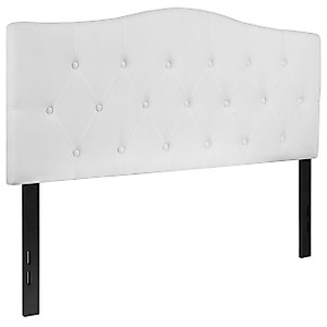EMMA + OLIVER Tufted Upholstered Full Size Headboard in White Fabric