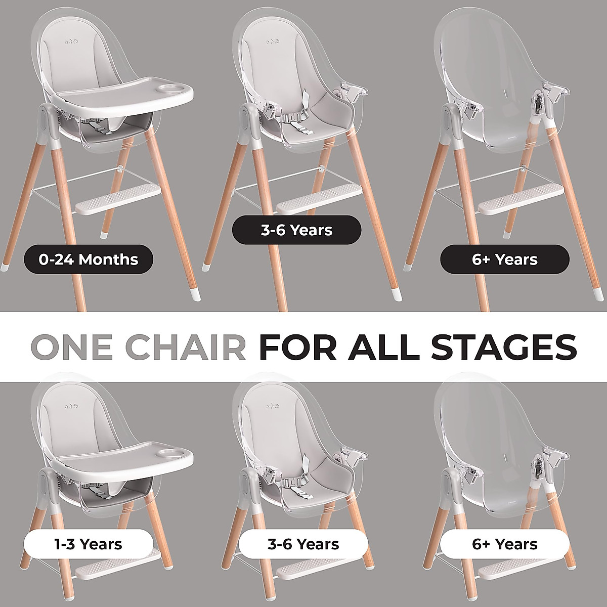 High Chair by Children Of Design Non-Reclinable 6 in 1 Baby Highchair for Babies and Toddlers, Modern Wooden, Easy to Clean, Removable Tray and Cushion