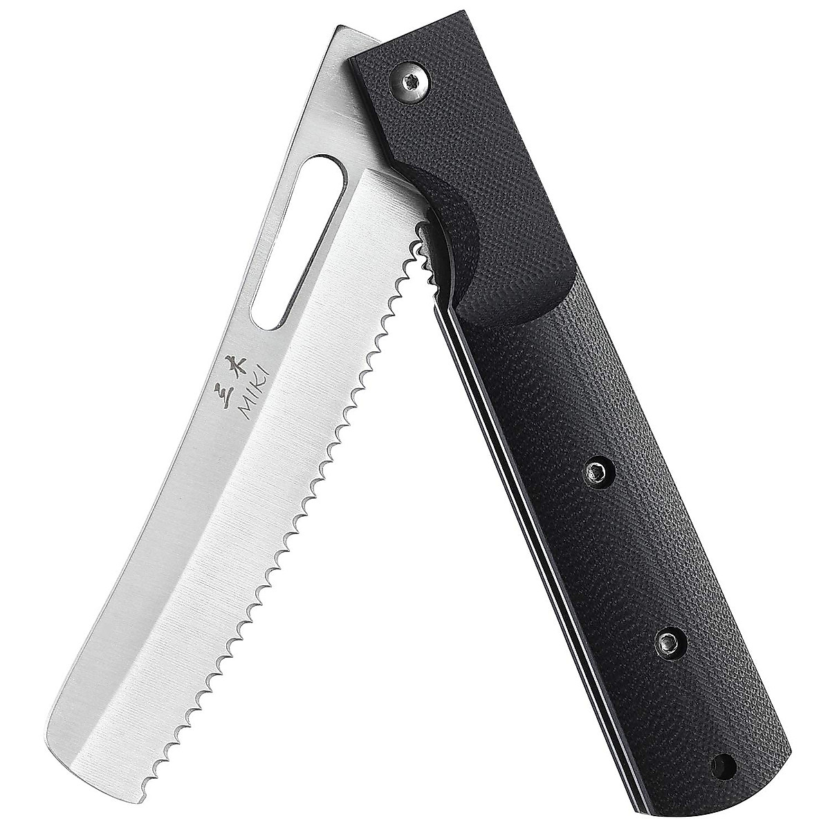 Miki 440A Stainless Steel Blade Japanese Kitchen Chef Folding Pocket Knife for Outdoor Camping Cooking,Folding Serrated Knife, Bread Knife