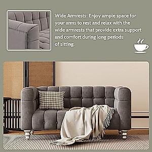 Melpomene Upholstered 89" Velvet Button Tufted 3 Seater Sofa with Solid Wood Legs,Luxury Chesterfield Sofa with Square Arms, for Livingroom, Office, Apartment(Grey)