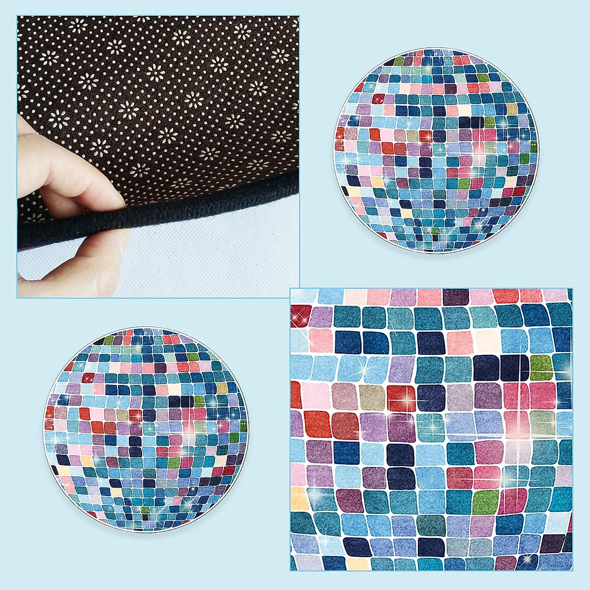 Disco Ball Round Area Rugs,Super Soft Retro Throw Rug,Non-Slip Creative 70's 80's Disco Style Floor Carpet for Door Mat Entryway Rug Welcome Mat Bedroom Living Room Nursery Decor,Diameter 47.24 inches