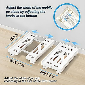 Kriico Computer Tower Cart, Adjustable Mobile CPU Stand, PC Stand with Rolling Casters, CPU Raise Fits Most PC Gaming Office Desk Accessories(White)