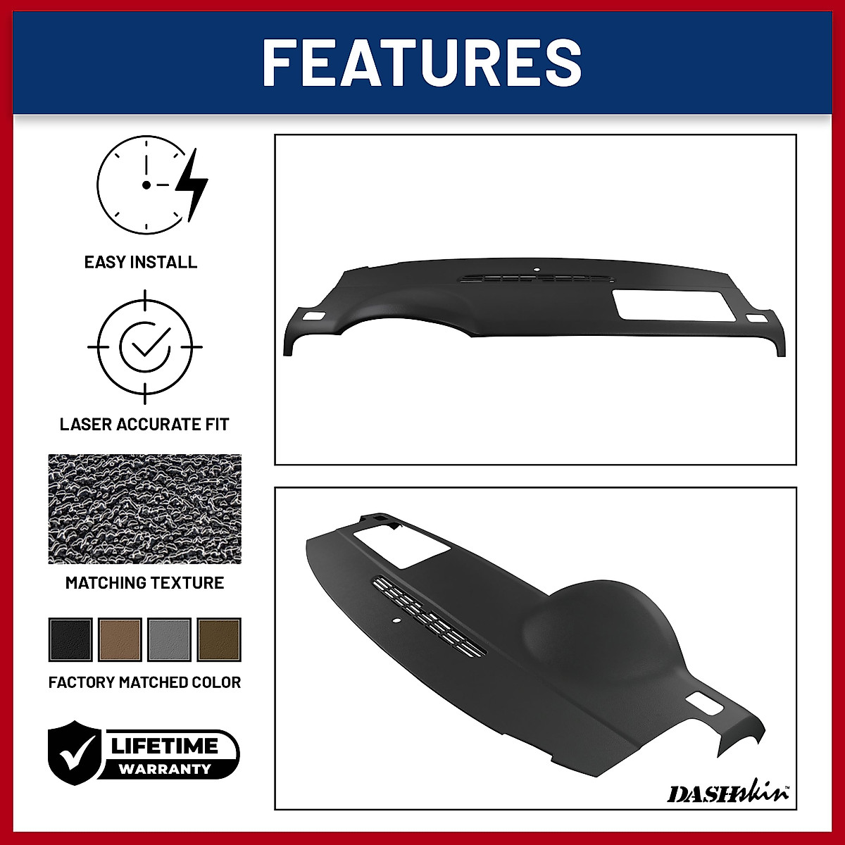 DashSkin USA American Made Dash Cover Cap Compatible with 07-14 Tahoe Suburban Yukon Avalanche - Easy Cracked Dash Fix - w/o Speaker Holes in Black (Fits Single Glovebox Silverado/Sierra ONLY)