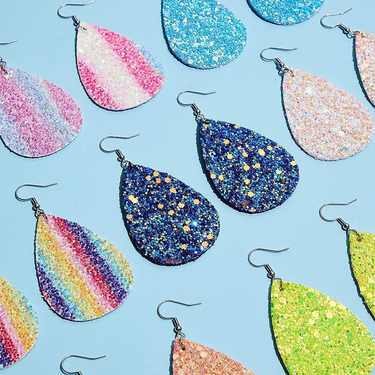 Glamlily Glitter Teardrop Earrings, 12 Assorted Designs (1.5 x 2.2 In, 12 Pairs)
