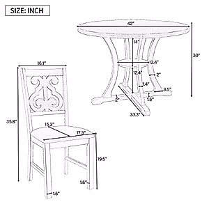 GLORHOME 5 Piece Round Table Set for 4 with Special-Shaped Legs and an Exquisitely Designed Hollow Chair Back in The Dining Room, Gray+Green
