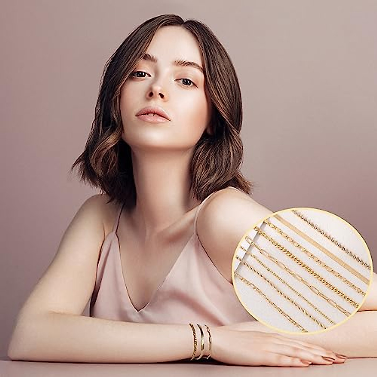 WAINIS 14PCS Gold Chain Bracelets Set for Women 14K Gold Plated Dainty Link Paperclip Bracelets Stake Adjustable Layered Metal Link Beaded Bracelet Fashion Jewelry