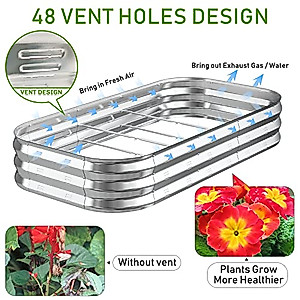 Aolamegs Galvanized Raised Garden Bed - 1 Pack 68 x 36 inch Vented Raised Garden Boxes Kit for Vegetables Flower Strawberry Garden Planter Metal Raised Garden Boxes Outdoor with Glolves No Need Tools