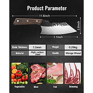 Meat Cleaver Knife High Carbon Steel Hand Forged Kitchen Chef Knives 7 Inch Full Tang Viking Knife with Sheath Butcher Boning Knife for Meat Cutting Outdoor Camping BBQ