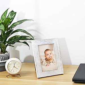 Wooden 5x7 Picture Frame Distressed Farmhouse Weathered Rustic Photo Frame Vintage White Wood Grain & Clear Glass Front Tabletop Display Wall Mounting Wedding Baby Family Portraits Home Office Decor…