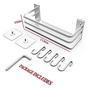HomeGoGo Shower Caddy Bathroom Shelf, Bathroom Storage Organizer with Adhesive, No Drilling Rustproof Food Storage Basket, Kitchen Spice Racks, Silver