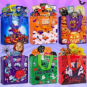 Happy Halloween Trick or Treat Bags Pumpkin Ghost Witch Gift Bags, Halloween Candy Tote Bags with Handles for Kids, Non-Woven Halloween Bags for Gifts Wrapping, Party Supplies, 9.1×8.7×4.5inch,6-Piece