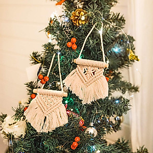 Mkono Mini Macrame Wall Hanging Set of 3 Cute Boho Christmas Tree Decoration Car Ornaments Woven Art Decor for Nursery Bathroom Bedroom Living Room Dorm Home Idea, 3.5''W x 4''H, X-Small