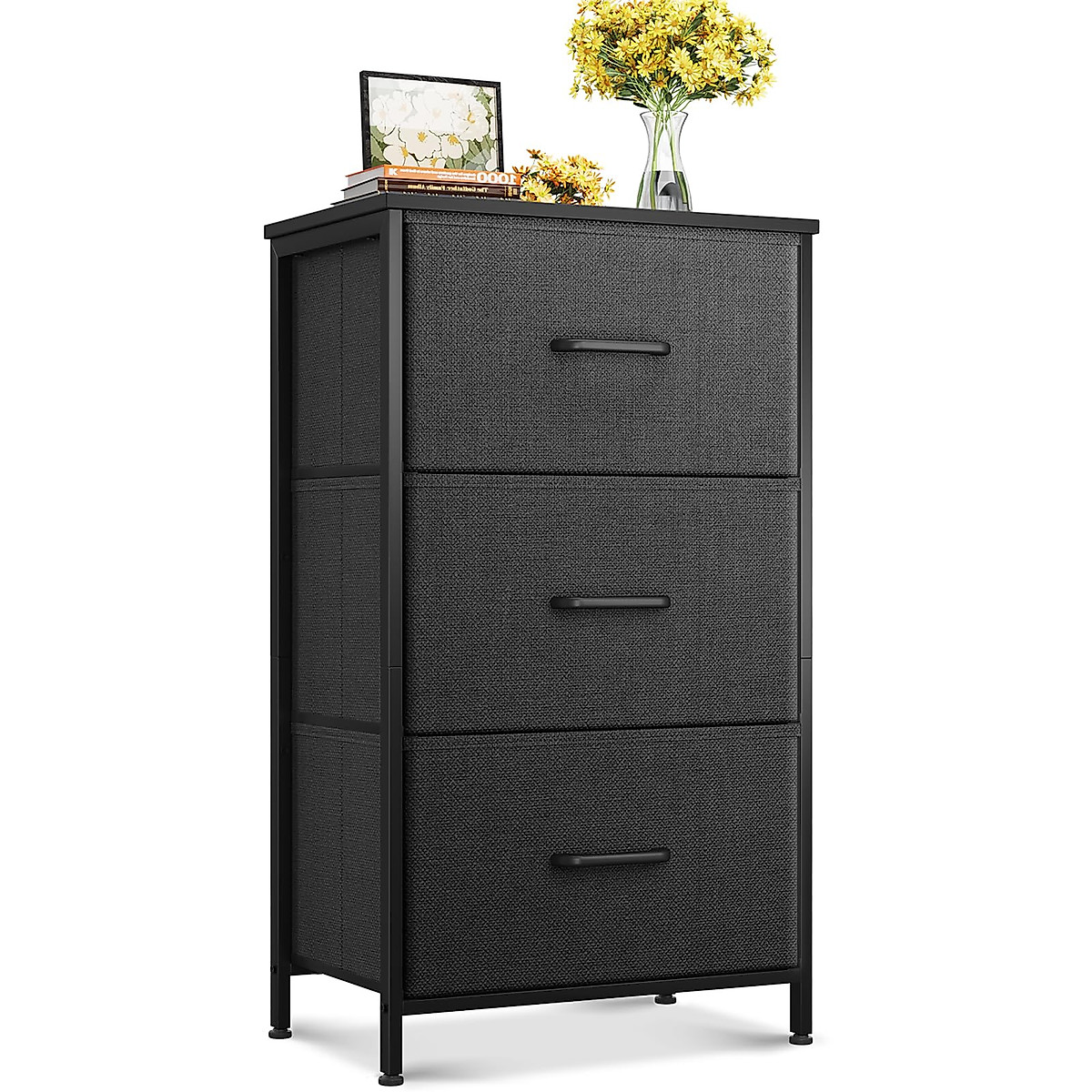 AODK Dresser for Bedroom Nightstand Small Dresser Chest of Drawers End Table for Living Room, Closet Dresser with 3 Storage Drawers Organizer Clothes, Black