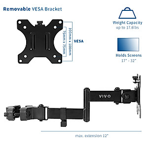 VIVO Steel Universal Full Motion Pole Mount Monitor Arm with Removable 75mm and 100mm VESA Plate, Fits 17 to 32 inch Screens, Black, MOUNT-POLE01A