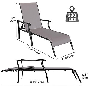 YITAHOME Outdoor Chaise Lounge Chair Set of 2, Aluminum Patio Lounge Chair with 5 Adjustable Positions, Textile Pool Chaise Lounger for Outdoor, Patio, Beach, Yard (Brown)