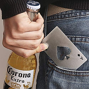 Cozihom 6 Pcs Bottle Opener, Stainless Steel Flat Casino Bottle Opener, Poker Bottle Opener, Spade Beer Opener, Silver & Black