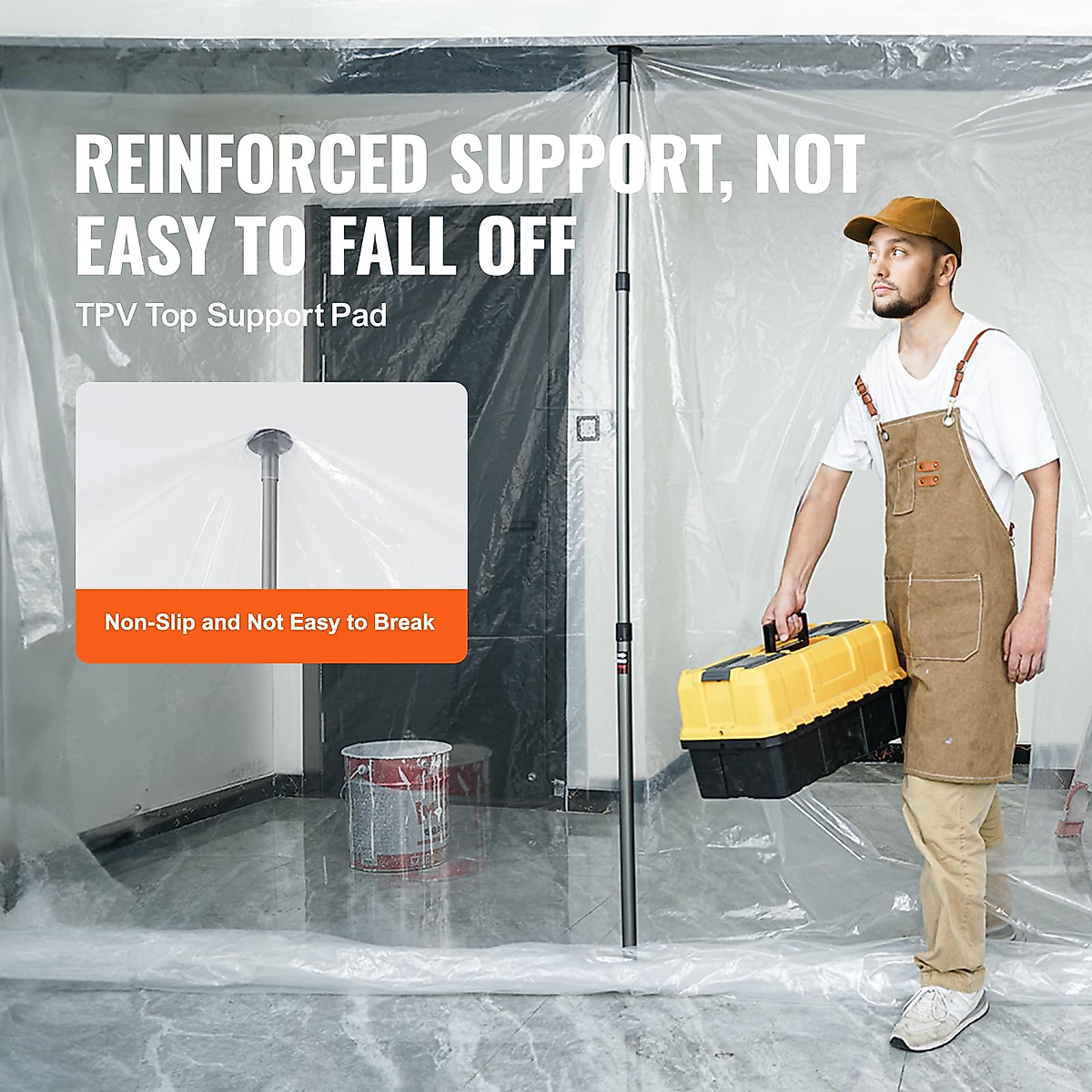 VEVOR Dust Barrier Poles, 10 Ft Barrier Poles, Dust Barrier System with 4 Telescoping Poles, Carry Bag and 32.8x13.12 Ft Plastic Film, for Interior Decoration, Painting