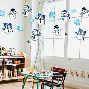 Whaline 52Pcs Winter Snowman Cutouts Christmas Snowman Snowflake Cutouts Winter Chillin with My Snowmies Bulletin Board Decor Blue White Snowman Holiday Party Cutouts for School Classroom Decor