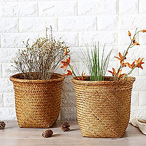 Toyvian 1Pc Straw Woven Storage Basket, Round Rattan Waste Basket Decorative Round Trash can for Bedroom Desktop Coffee (28cm)