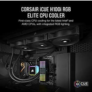 Corsair iCUE H100i RGB Elite Liquid CPU Cooler (16 Dynamic RGB LEDs, 120mm AF Elite Series FDB Fans, 240mm Radiator, iCUE Software Compatible, LGA 1700, 1200, 115X, 2066, and AM4 Sockets) Black