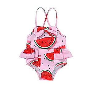 Infant Baby Girl Swimsuit Leopard Backless Swimwear Girl One Piece Halter Ruffle Watermelon Bathing Suit (Watermelon, 70, 3_Months)