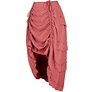 Zhitunemi Women's Steampunk Skirt Ruffle High Low Outfits Gothic Plus Size Pirate Dressing Brick red M/L