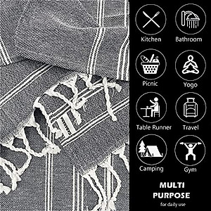 cabanana Cotton Turkish Hand Towel - Set of 2 | Boho Kitchen Tea Towels, 30 x 20 Inches Thin Decorative Bathroom Towel (Black)