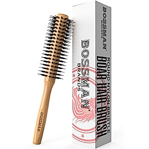 Bossman Boar & Nylon Bristle Hair Brush - 2 inch Round Brush - Blow Dryer Brush for Styling, Curling - Detangling and Straightening Hair Dryer Brush