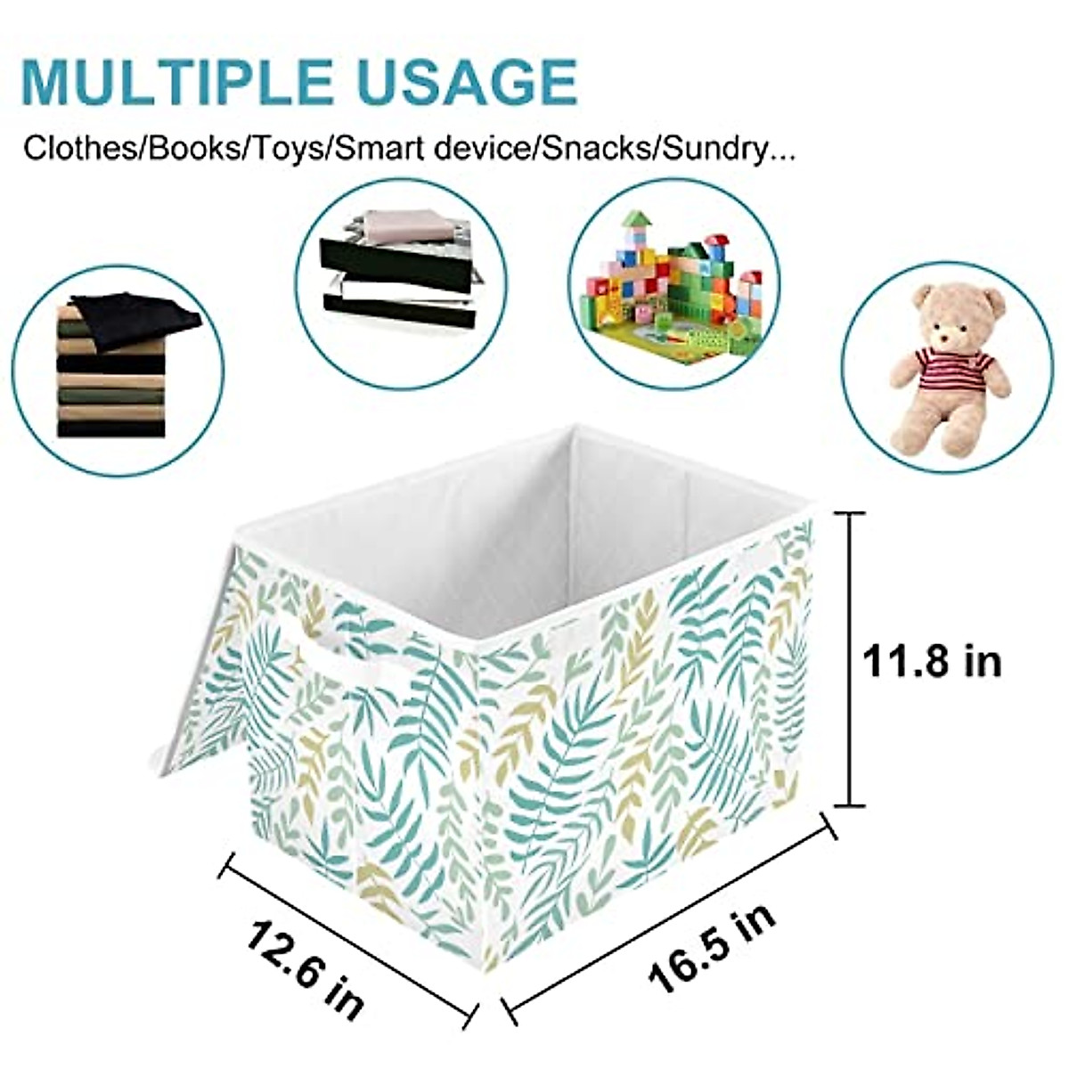 CaTaKu Tropical Leafs Storage Bins with Lids and Handles, Fabric Large Storage Container Cube Basket with Lid Decorative Storage Boxes for Organizing Clothes