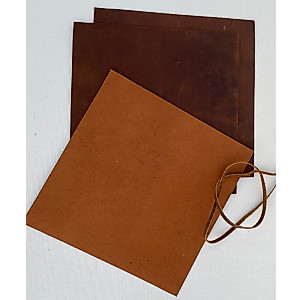 Genuine Leather Sheets for Leather Crafts - Full Grain Buffalo Leather Squares- Great for Jewelry, Leather Wallets, Cricut, Arts & Crafts – Includes 3 Sheets (12x12")+ Leather Cord (36")