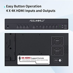 FEELWORLD ATEM156 15.6 Inch Live Streaming Broadcast Director Monitor with 4 HDMI Input Output Quad Split Display