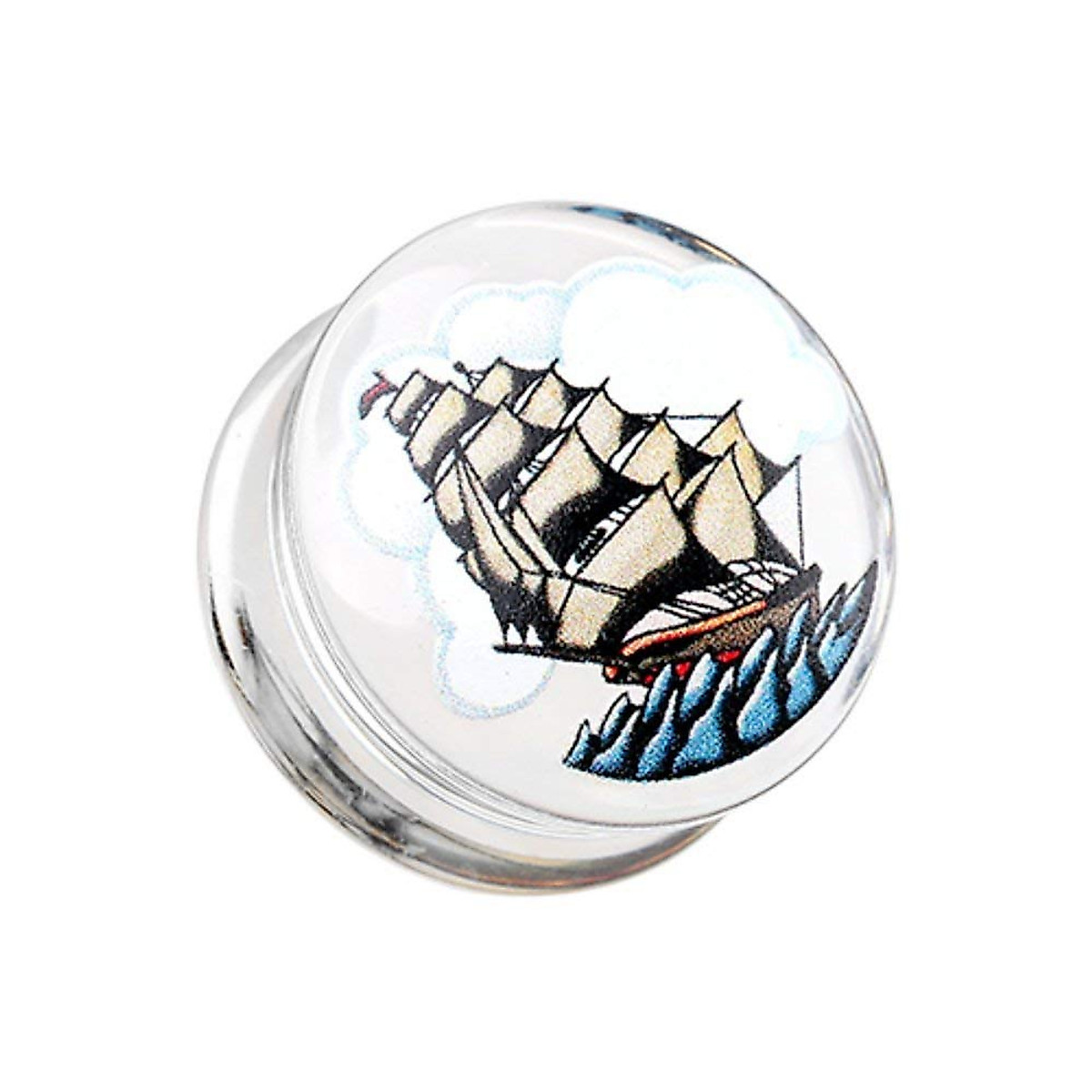Covet Jewelry Sailing Ship Clear UV Double Flared Ear Gauge Plug (7/8" (22mm))