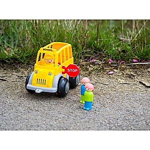 VIKINGTOYS Viking Toys - Midi School Bus - 9" Toy Vehicles Comes with 3 Figures, Working Stop Sign, for Kids Ages 1 Year +