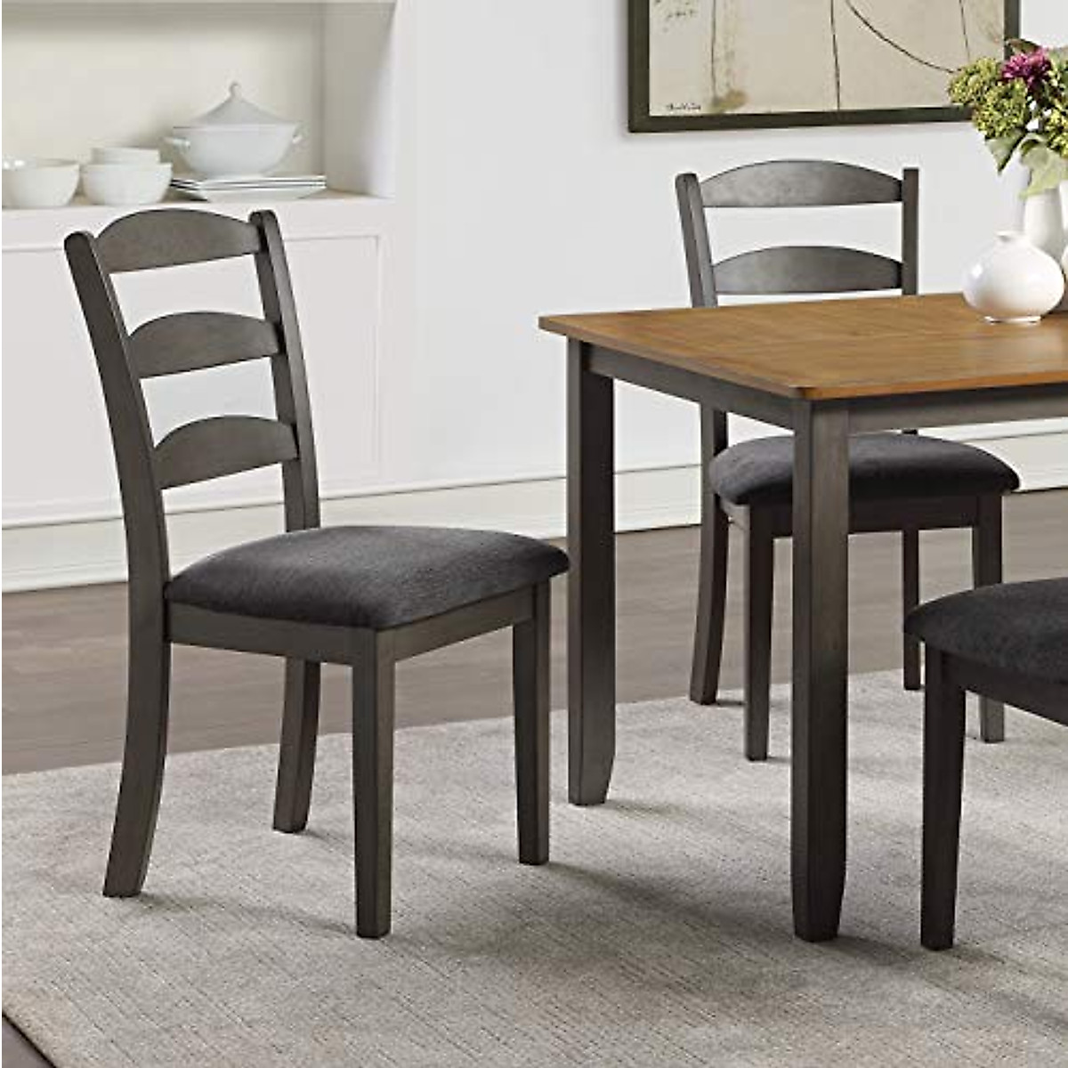 OSP Home Furnishings West Lake Dining Table Set, 5-Piece, Antique Finish Natural Top and Grey Base with Charcoal Fabric