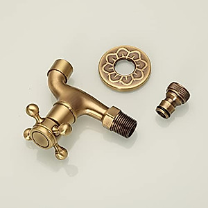 Antique Brass Outdoor Garden Faucet Bathroom Wall Mount Water Decorative Hose Single Cold Tap NPT 1/2 inch Connection Spigot