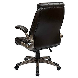 Office Star FL Series Faux Leather Mid-Back Manager's Office Chair with Padded Flip Arms, Espresso with Cocoa Base
