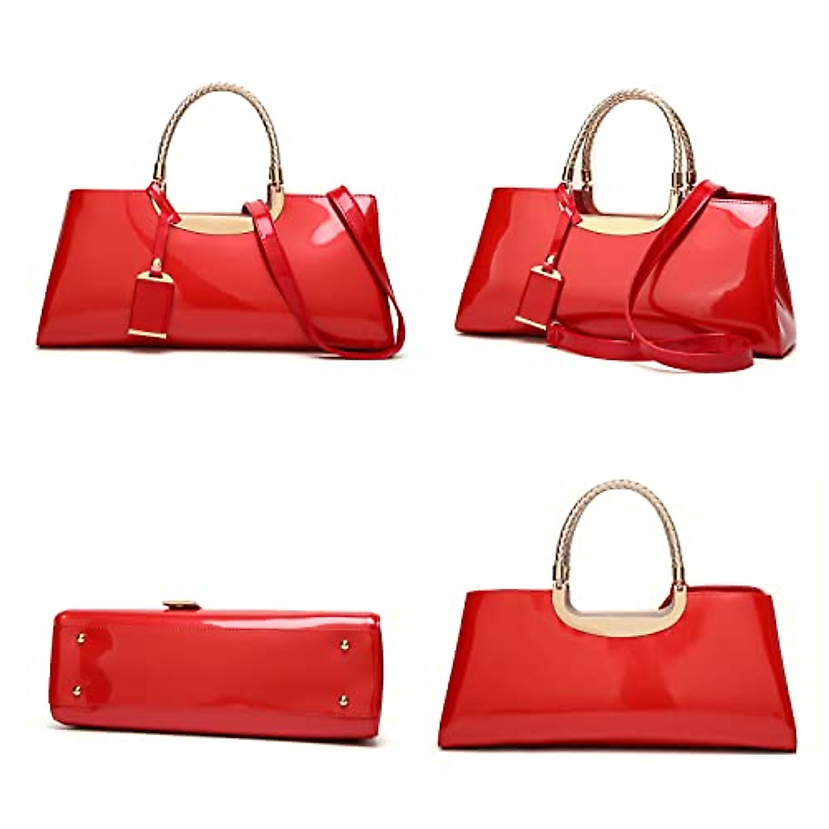jessie Patent Leather Structured Shoulder Handbag Women Evening Party Satchel Crossbody Top Handle Bags (Red)