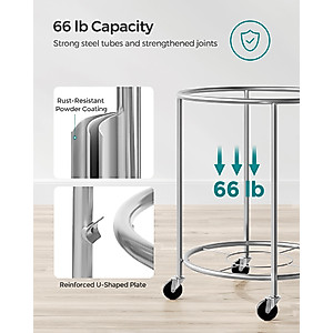 SONGMICS Laundry Basket with Wheels, Rolling Laundry Hamper, 45 Gal., Round Laundry Cart with Steel Frame and Removable Bag, 4 Casters and 2 Brakes, Black and Silver URLS001B01