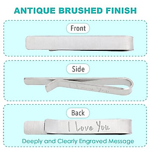 kilofly Men's Tie Clip Hidden Message "I Love You" Silver Tie Bar