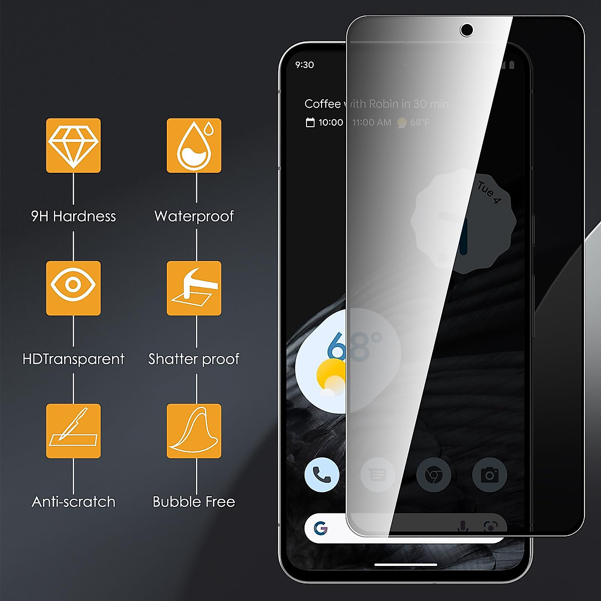 WYQLTD [2+2 Pack] for Google Pixel 8 Pro Privacy Screen Protector and Camera Lens Protector, 9H Tempered Glass, Anti-Spy, High Definition Scratch and Shatterproof