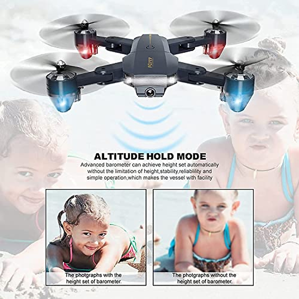 INDYAH Foldable 720P High-Definition Camera Drone,-Key Return to Home, Remote Control Aircraft with Real-Time Image Transmission Function/Denim Blue/30W