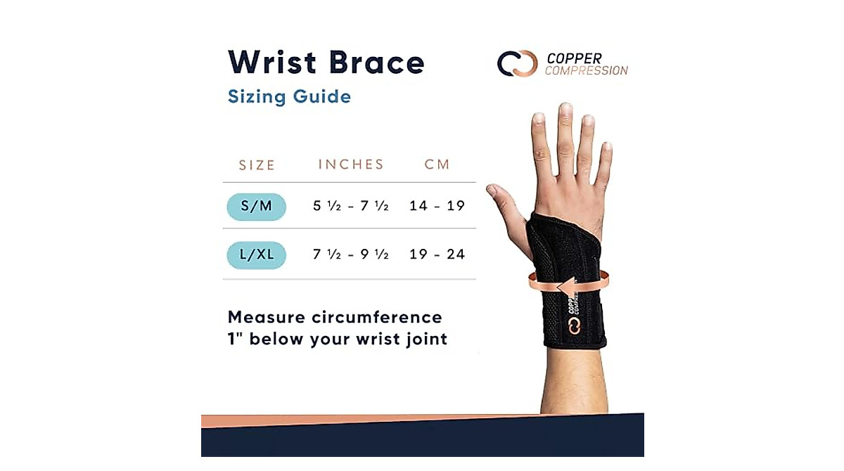 Copper Compression Wrist Brace - Copper Infused Adjustable Orthopedic ...