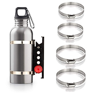 Adjustable Aluminum Fire Extinguisher Mount Holder with 4 Clamps Vehicle Fire Extinguisher Bracket for Wrangler TJ JK JL JKU UTV Polaris RZR Ranger (Black with Red Knob)