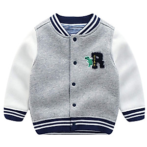 famuka Baby Boy Spring Coat Little Kids Baseball Cardigan Jacket (Grey, 6-12 Months)