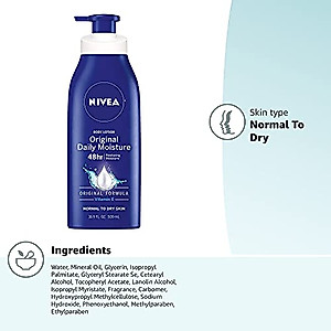 NIVEA Original Moisture Body Lotion with Vitamin E, Body Lotion for Dry Skin, 16.9 Fl Oz Pump Bottle